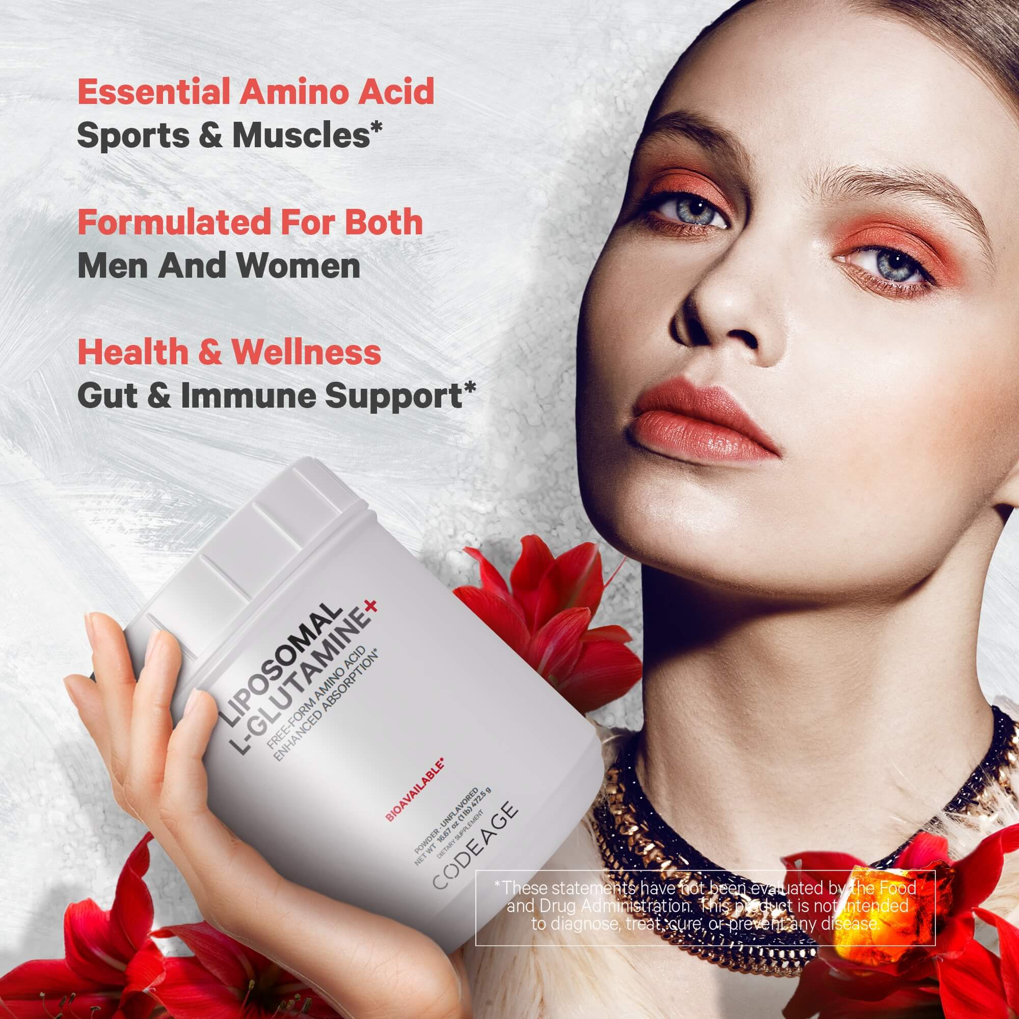 Codeage Liposomal L Glutamine Powder Supplement 5000mg - 3-Month Supply