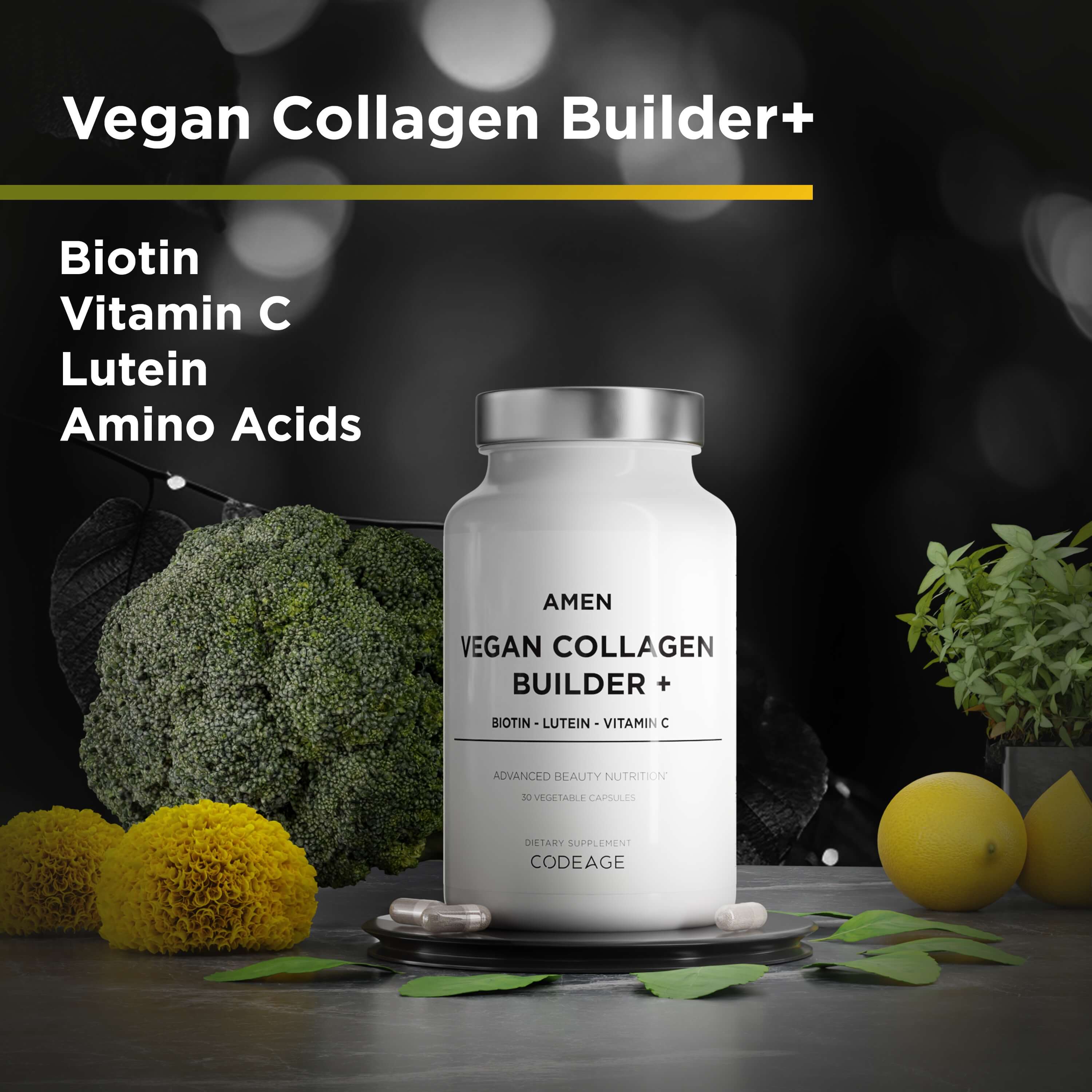 Amen Vegan Collagen Builder, Organic Plants & Fruits Capsule Supplement ...