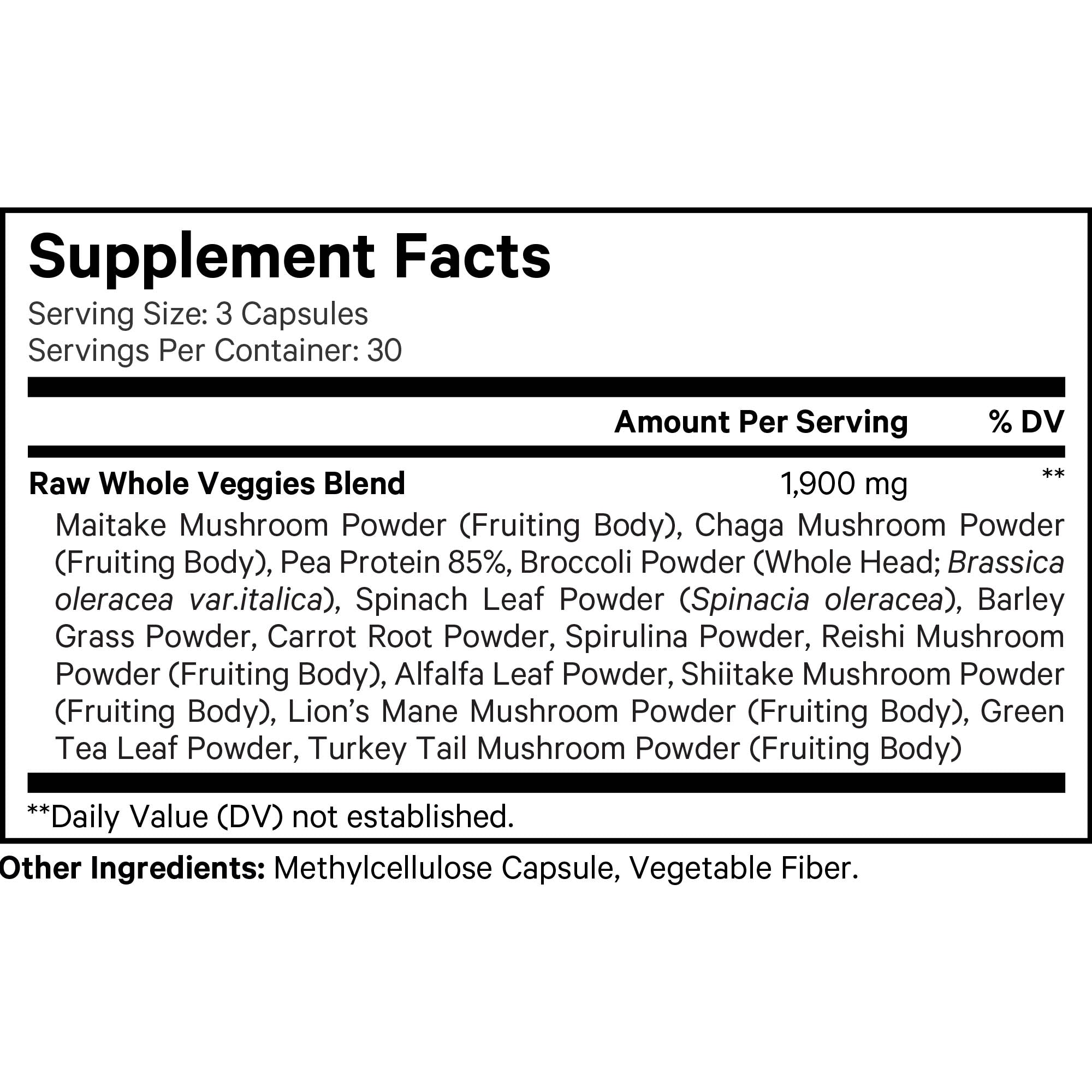 Amen Veggies, Vegan Greens Vitamins Capsules, Mushroom, Raw Whole Food ...