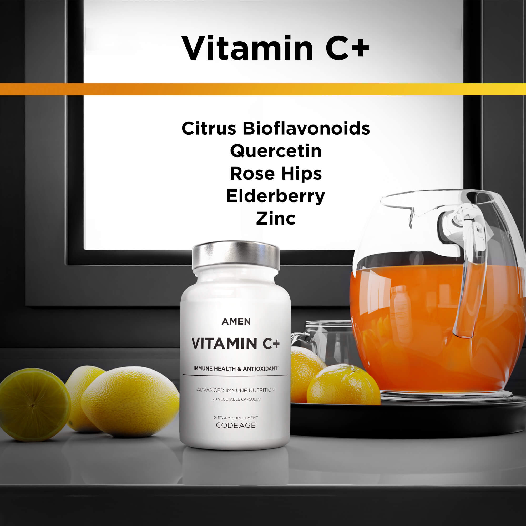 Amen Vitamin C + Supplement, Elderberry, Rose Hips, Zinc, Quercetin ...