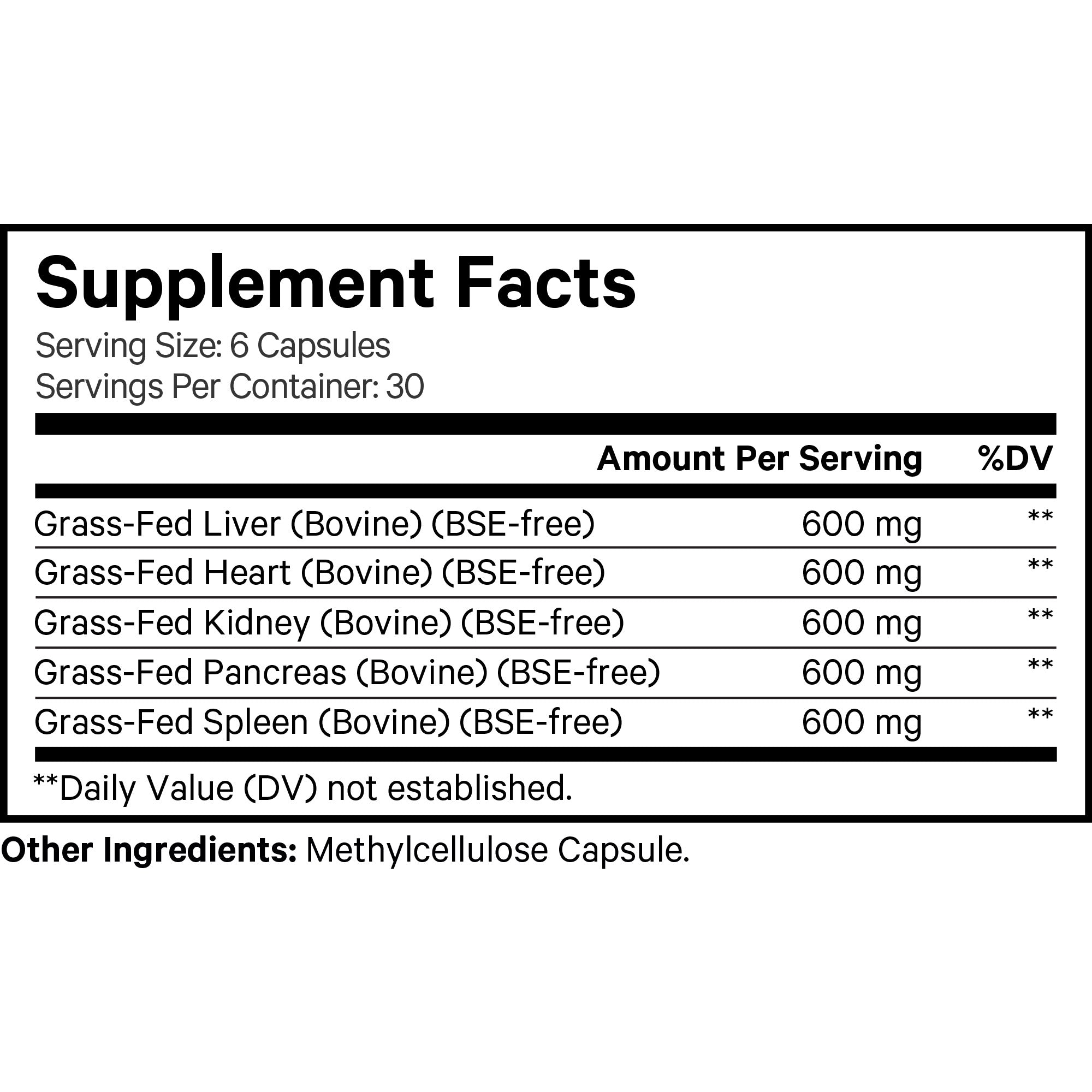 Codeage Grass Fed Beef Organs Freeze Dried Desiccated Supplement