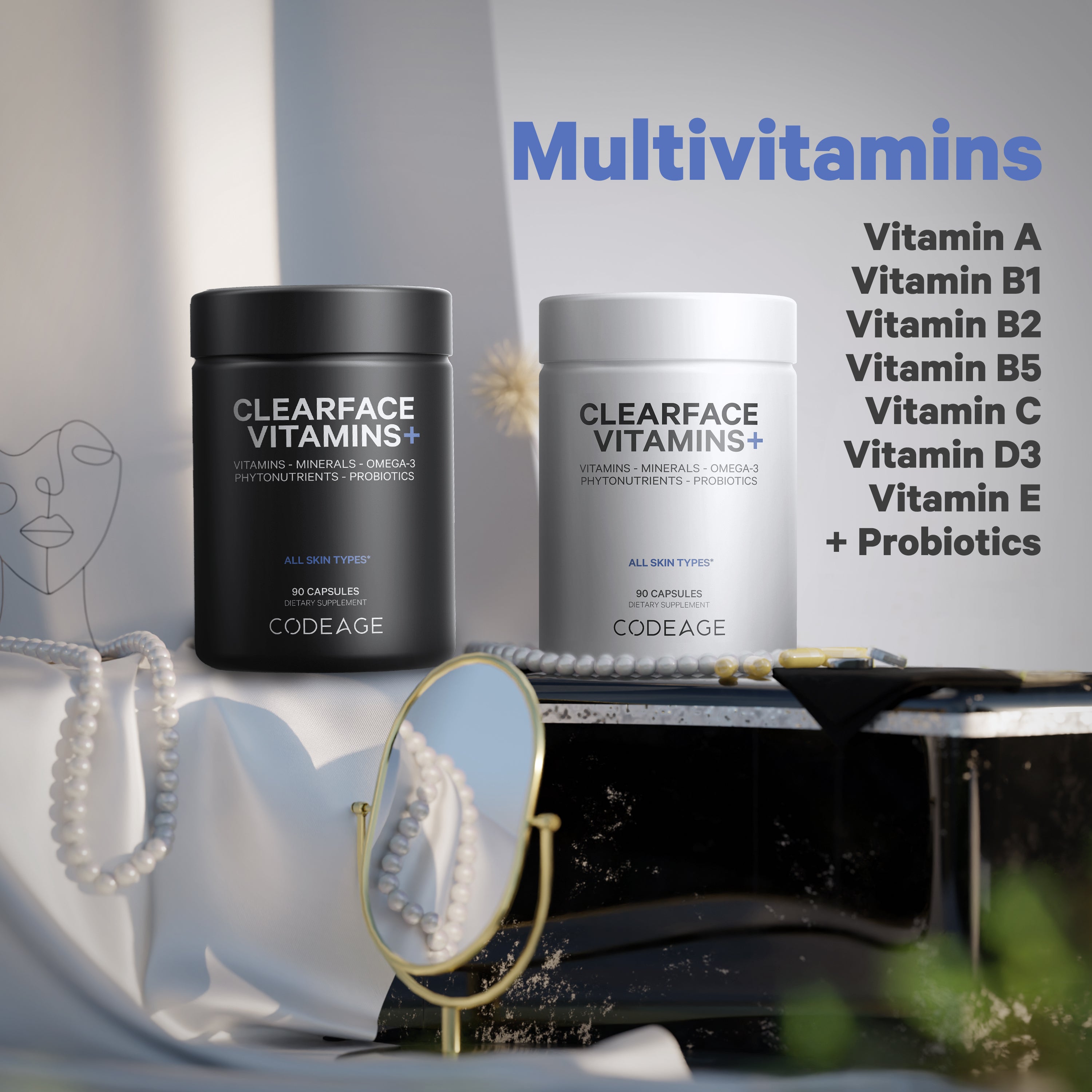 Codeage Clearface, Vitamins A, E, Zinc, Niacin, Pantothenic Acid, Skin
