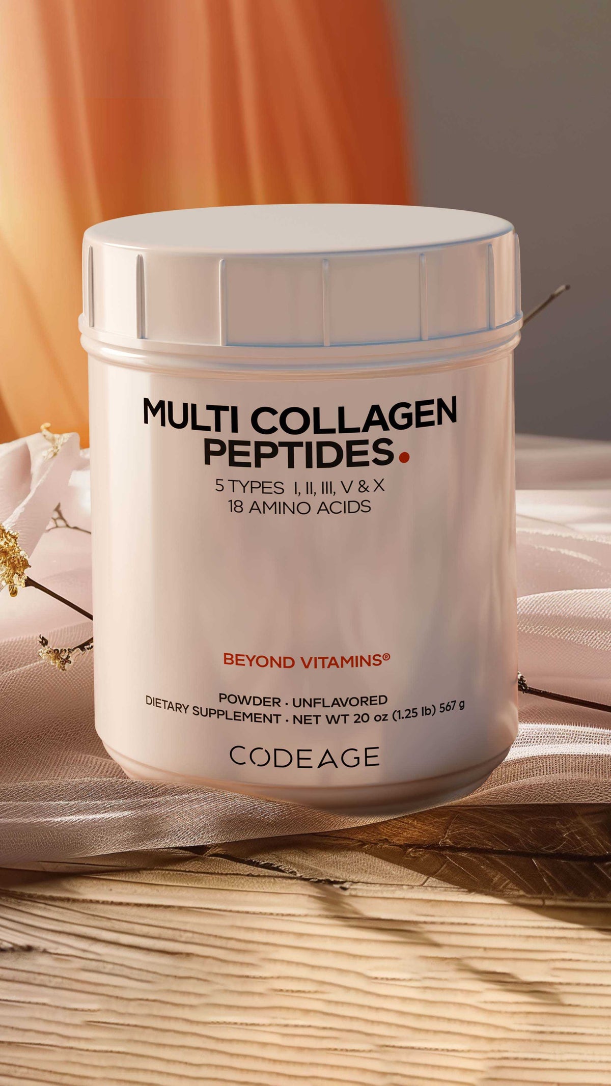 Codeage Multi Colágeno Proteína en Polvo Grande Hidrolizado Alimentado con Hierba 20 oz