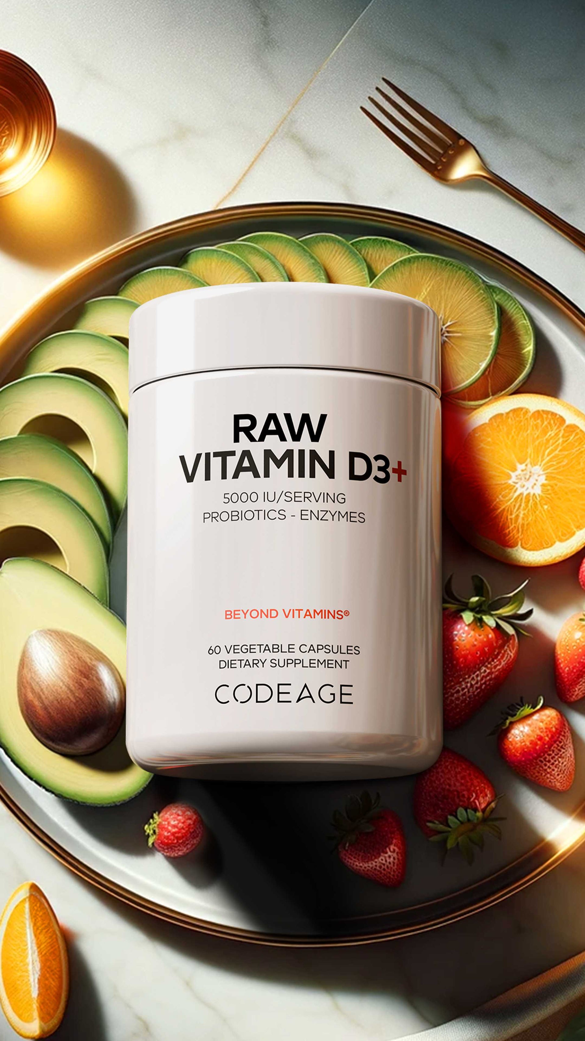 Codeage Raw Vitamin D3 Supplement Chlorella Probiotics Enzymes - 2-Month Supply