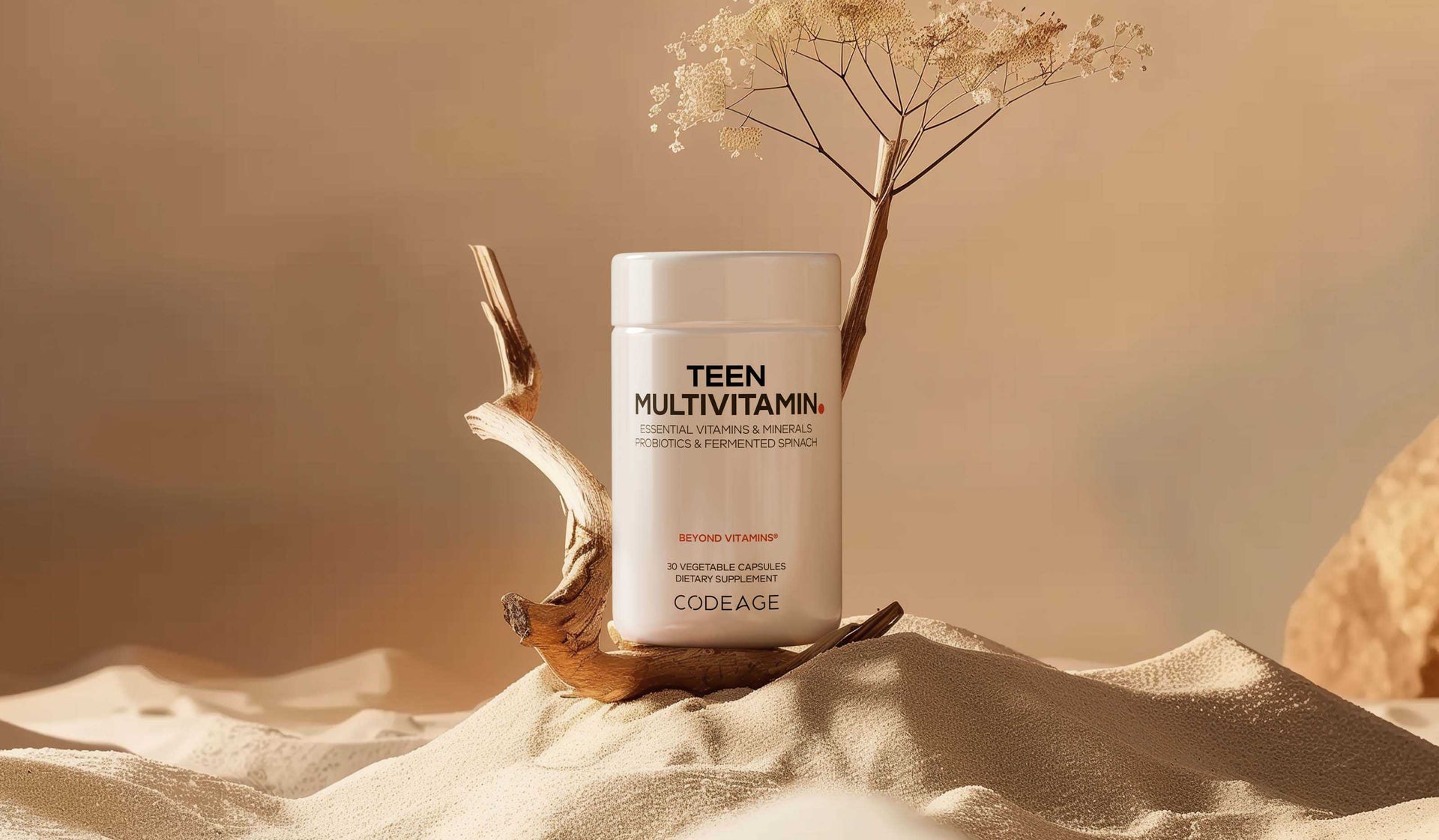 Codeage Teen Multivitamin - Teenagers Vitamins, Minerals and Spinach Powder
