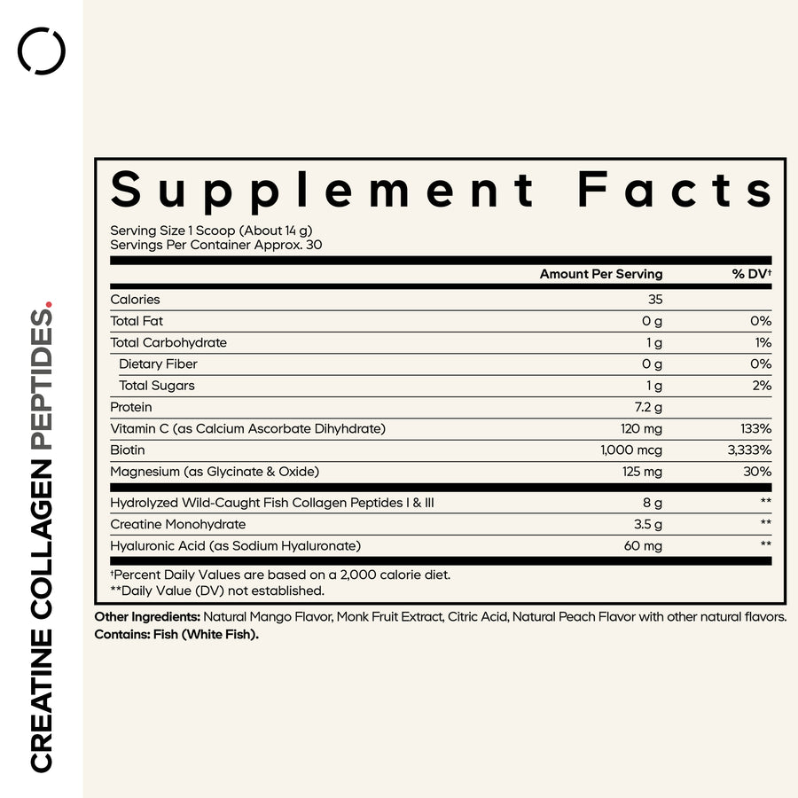 Codeage Creatine Collagen Peptides - Mango Powder Supplement