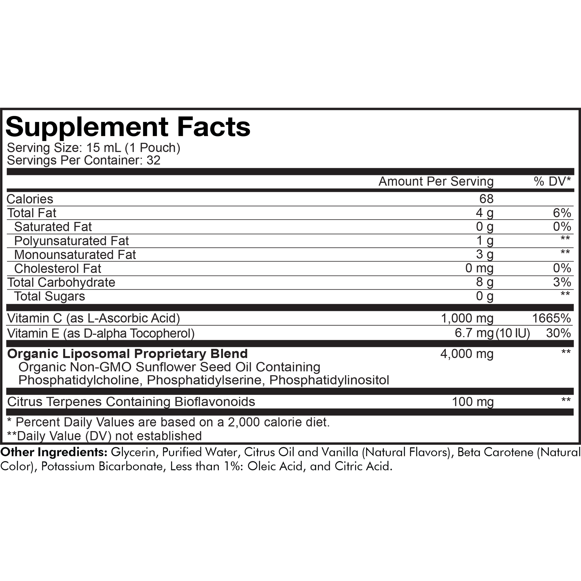 Codeage Liposomal Liquid Vitamin C Pouch, 1000mg Vitamin C Supplement
