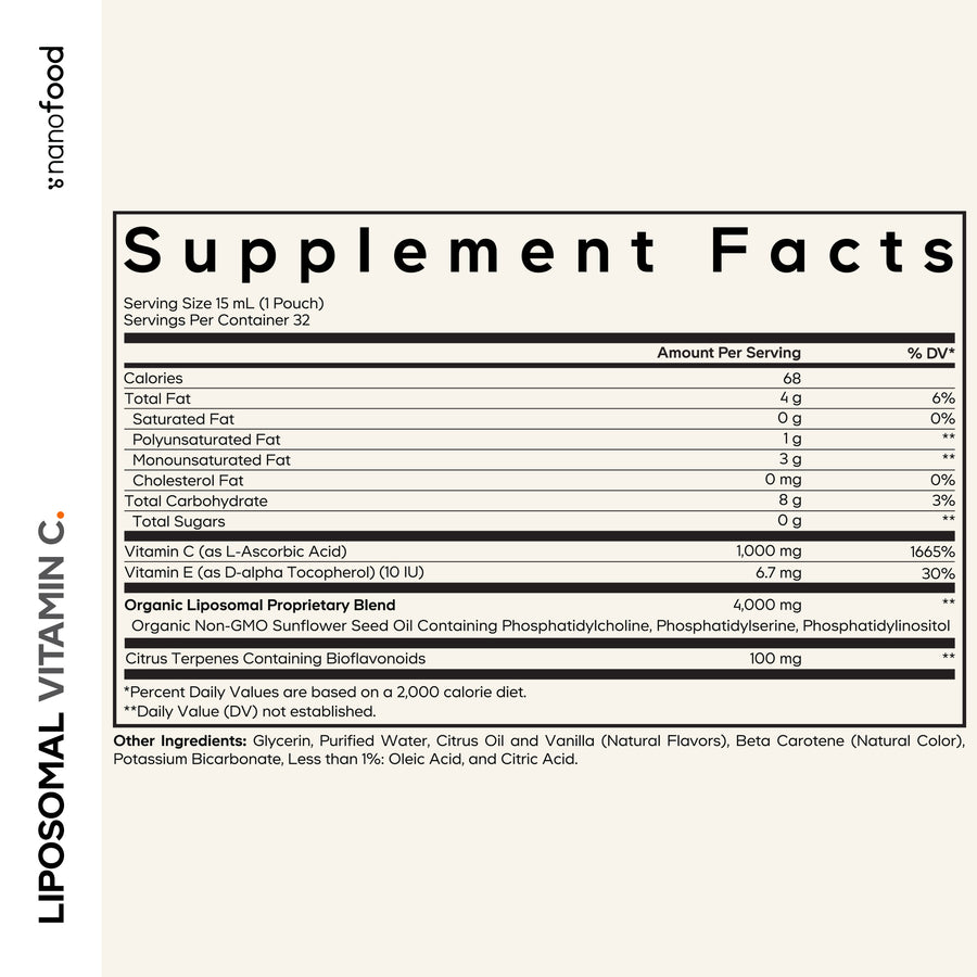 Codeage Liposomal Liquid Vitamin C Pouch, 1000mg Vitamin C Supplement