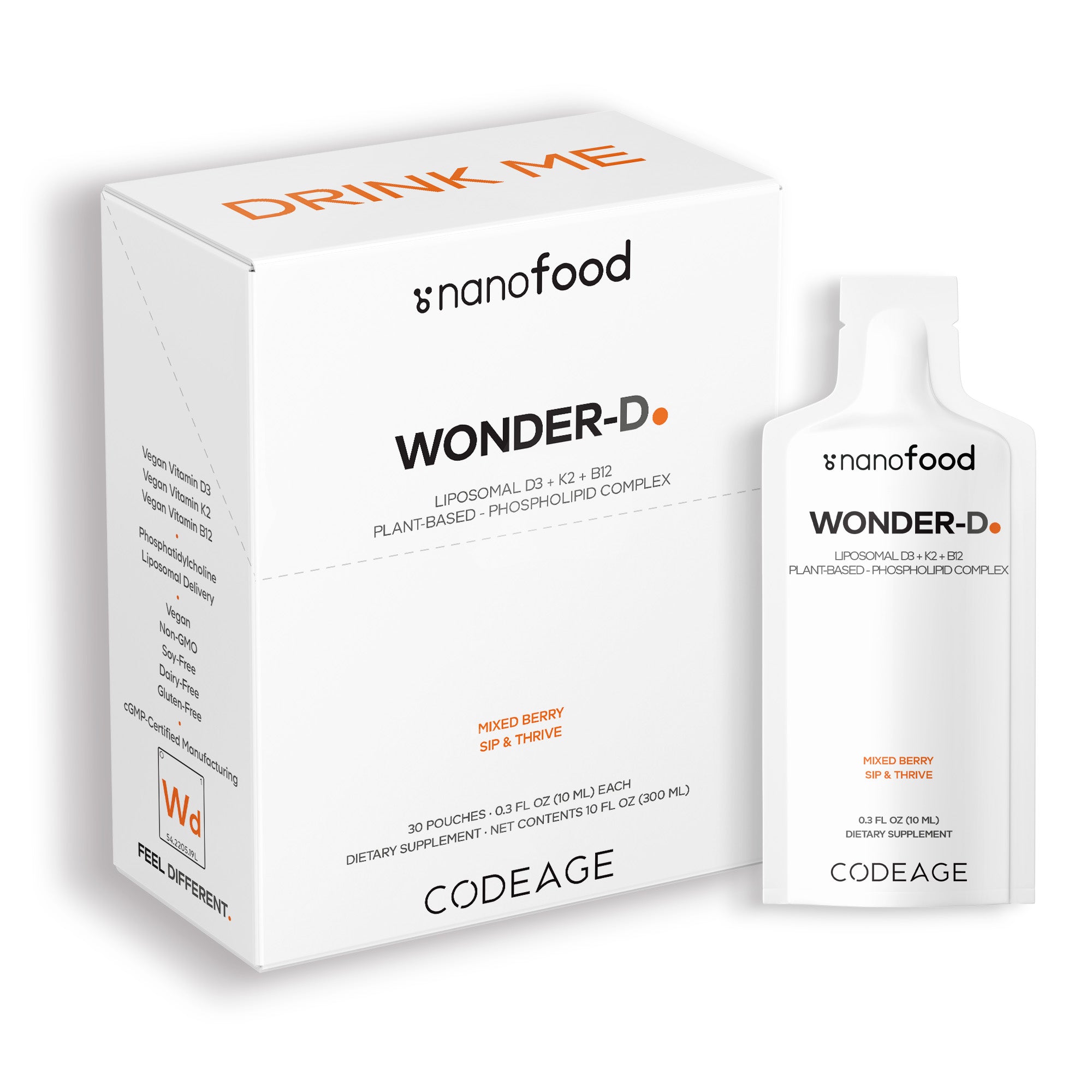 Codeage Liposomal Wonder-D Sachet, Drink Vegan Vitamins D3 + K2 + B12