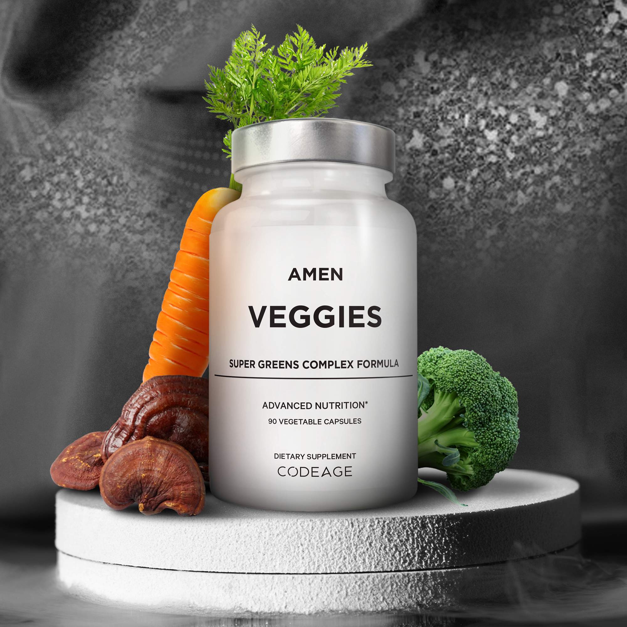 Amen Veggies, Vegan Greens Vitamins Capsules, Mushroom, Raw Whole Food ...