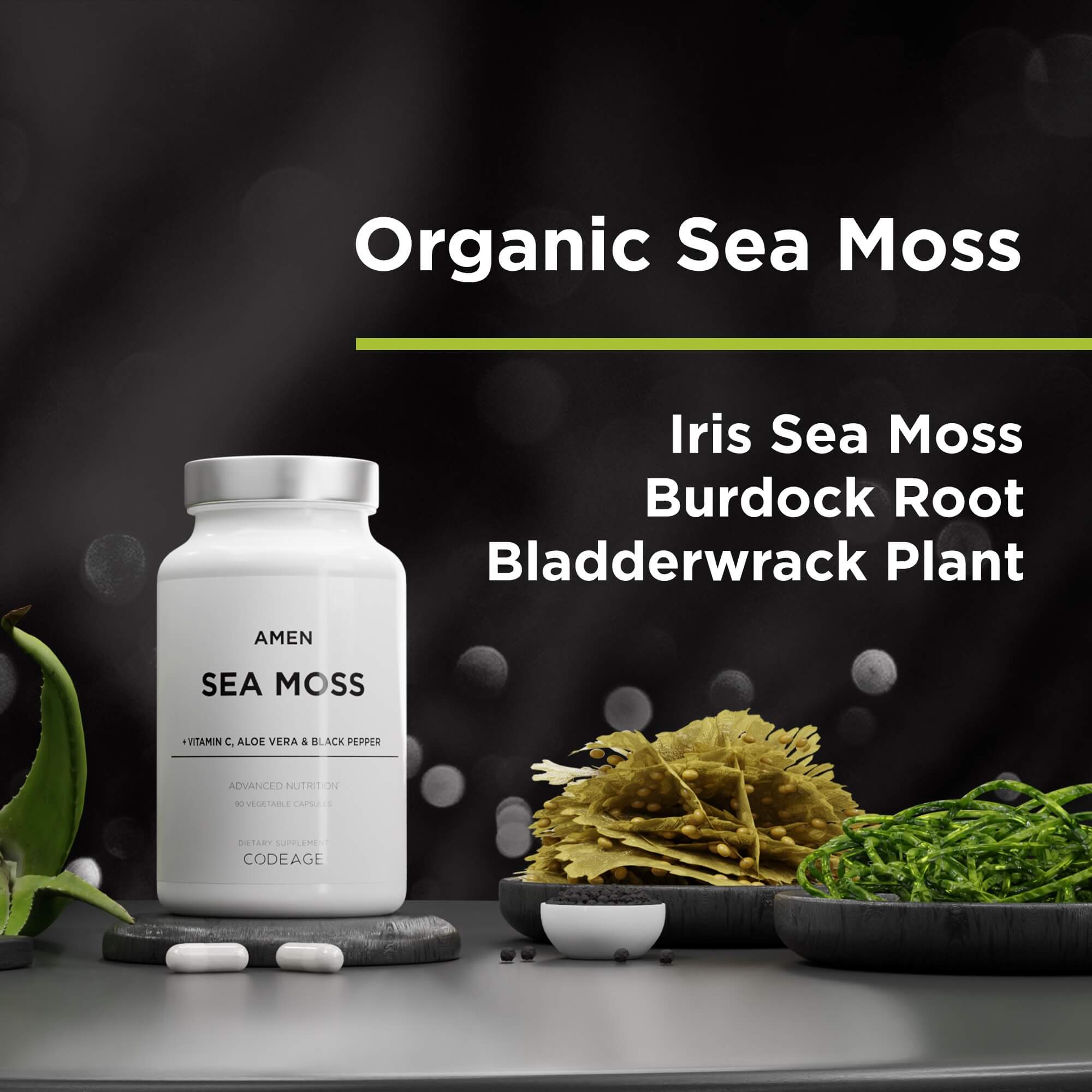 Amen Sea Moss, Organic Irish Moss, Bladderwrack, Burdock, Vitamin C ...