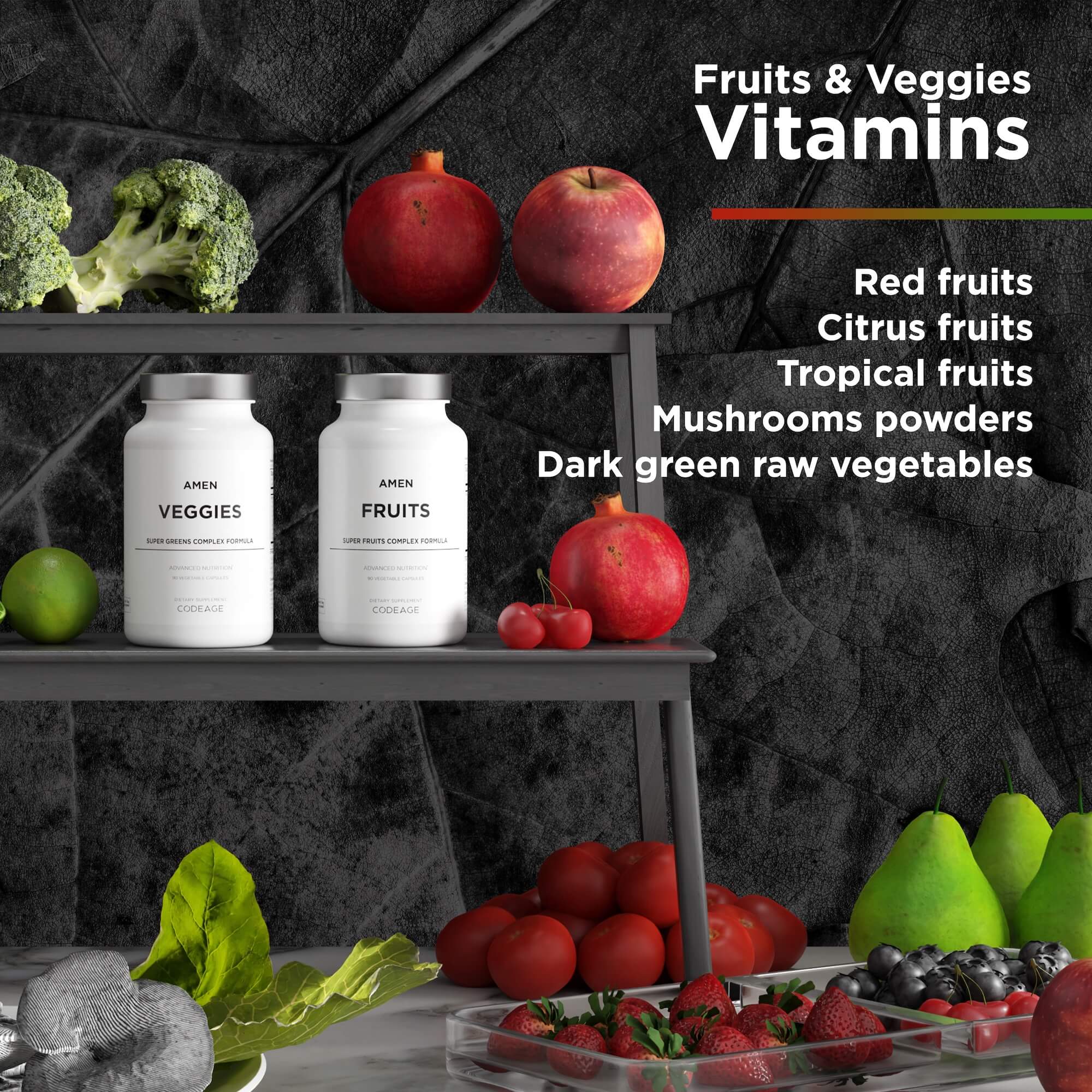 Amen Fruits + Veggies Vitamins, Raw Vegetables & Whole Fruits ...