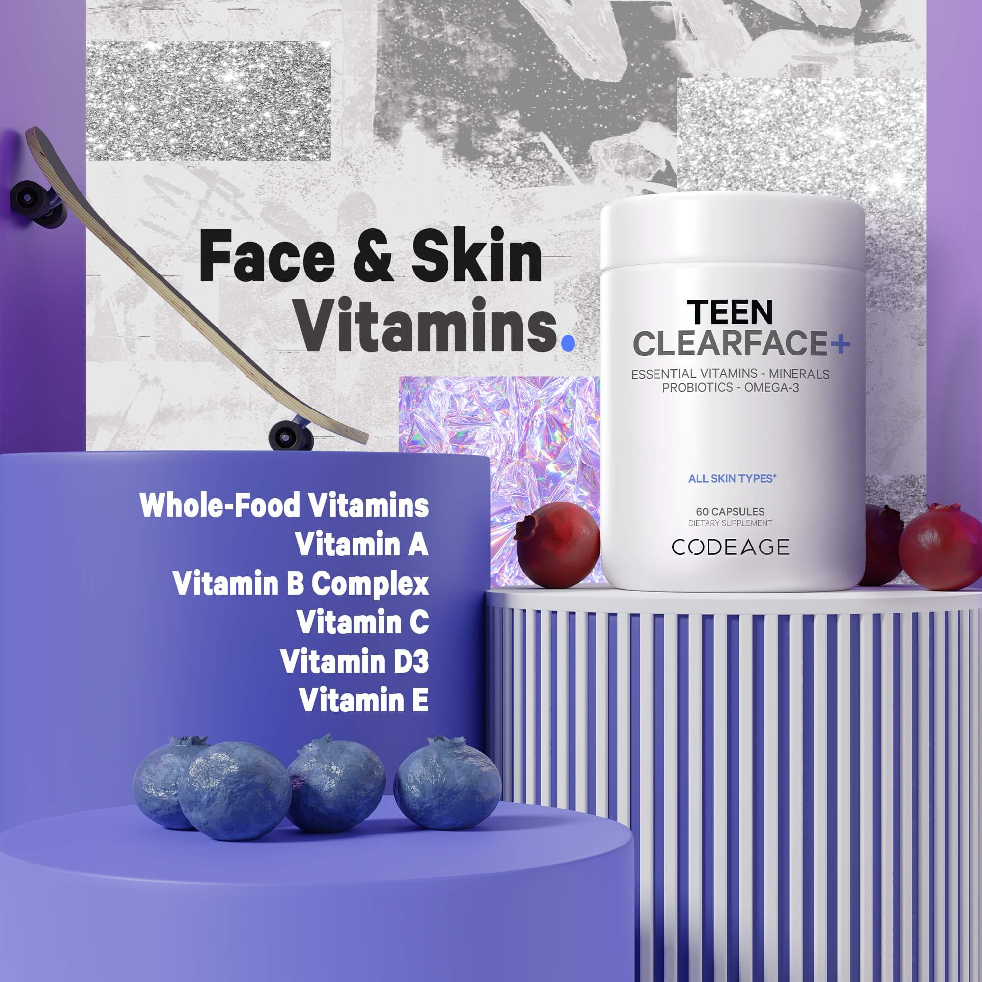 Codeage Teen Clearface, Vitamins A, E, Zinc, Niacin, Pantothenic Acid
