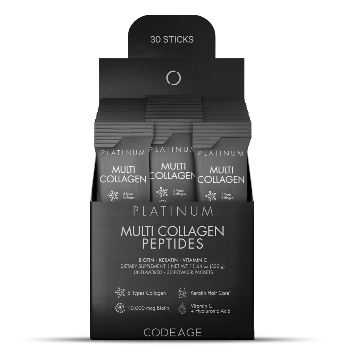 Codeage Multi Collagen Biotin 10,000mcg, Keratin, Vitamins Stick Packs