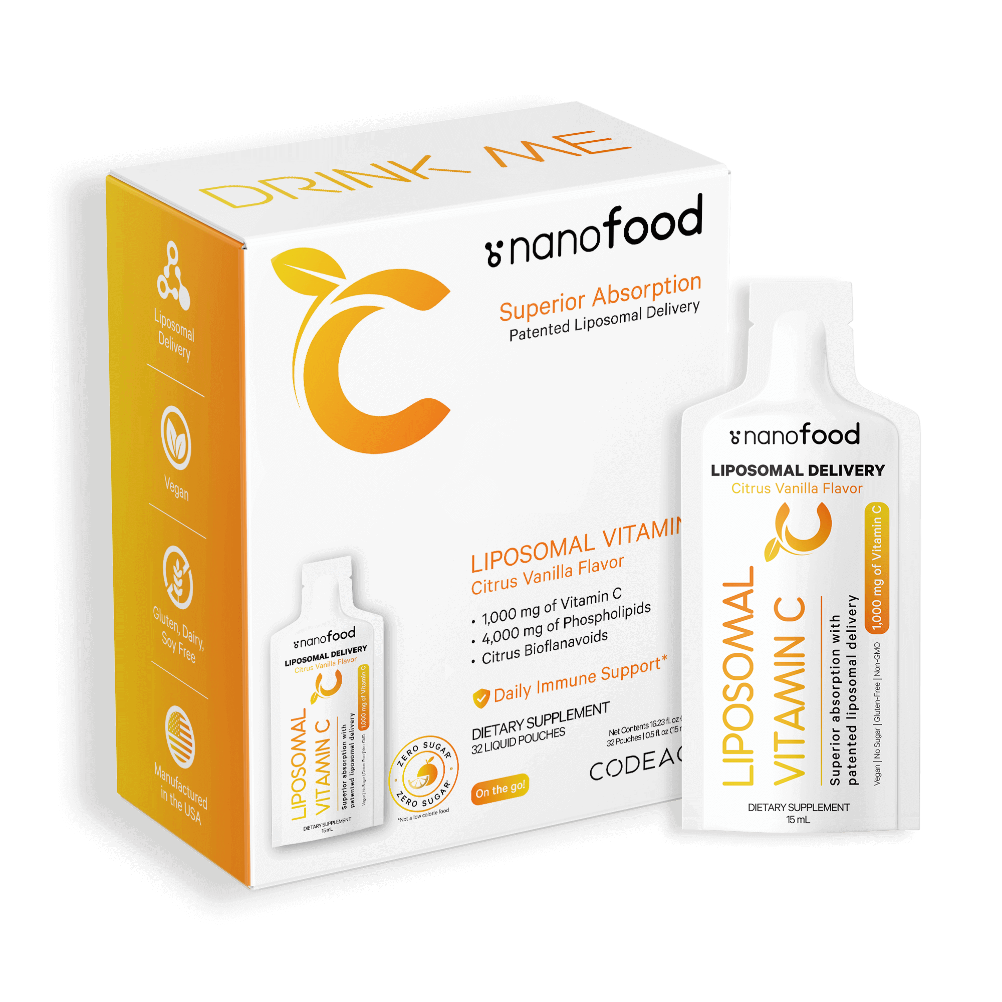Codeage Liposomal Liquid Vitamin C Pouch, 1000mg Vitamin C Supplement
